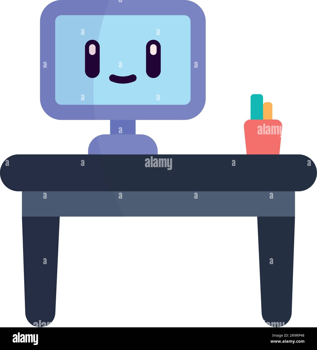 Isolated colored table with a cute monitor screen office icon Vector ...