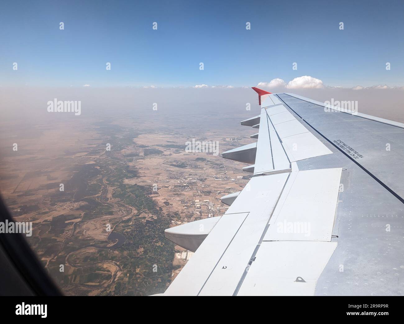 Aerial view of the Moroccan landscape and Marrakesh seen from an ...
