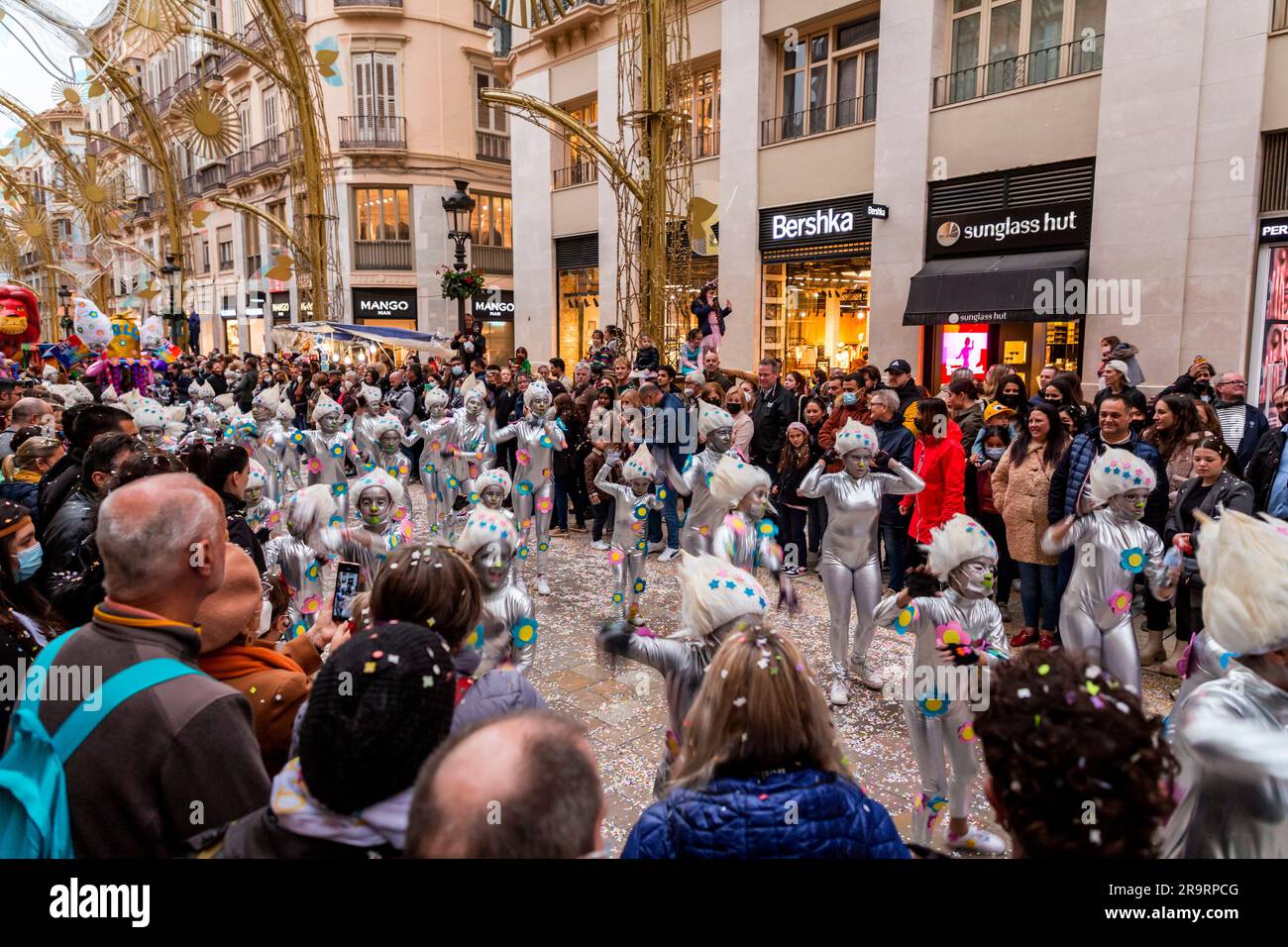 Malaga, Spain - FEB 27, 2022: People celebrating the Malaga Carnival ...