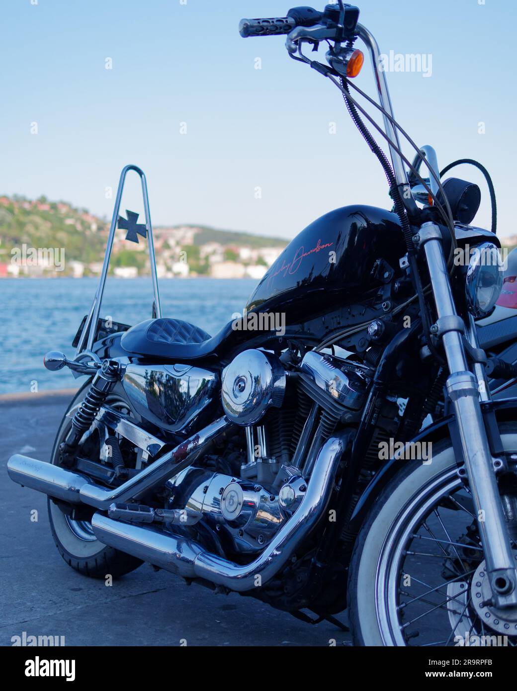 Harley Davidson Motorbike on the Bosporus waterfront in Istanbul ...