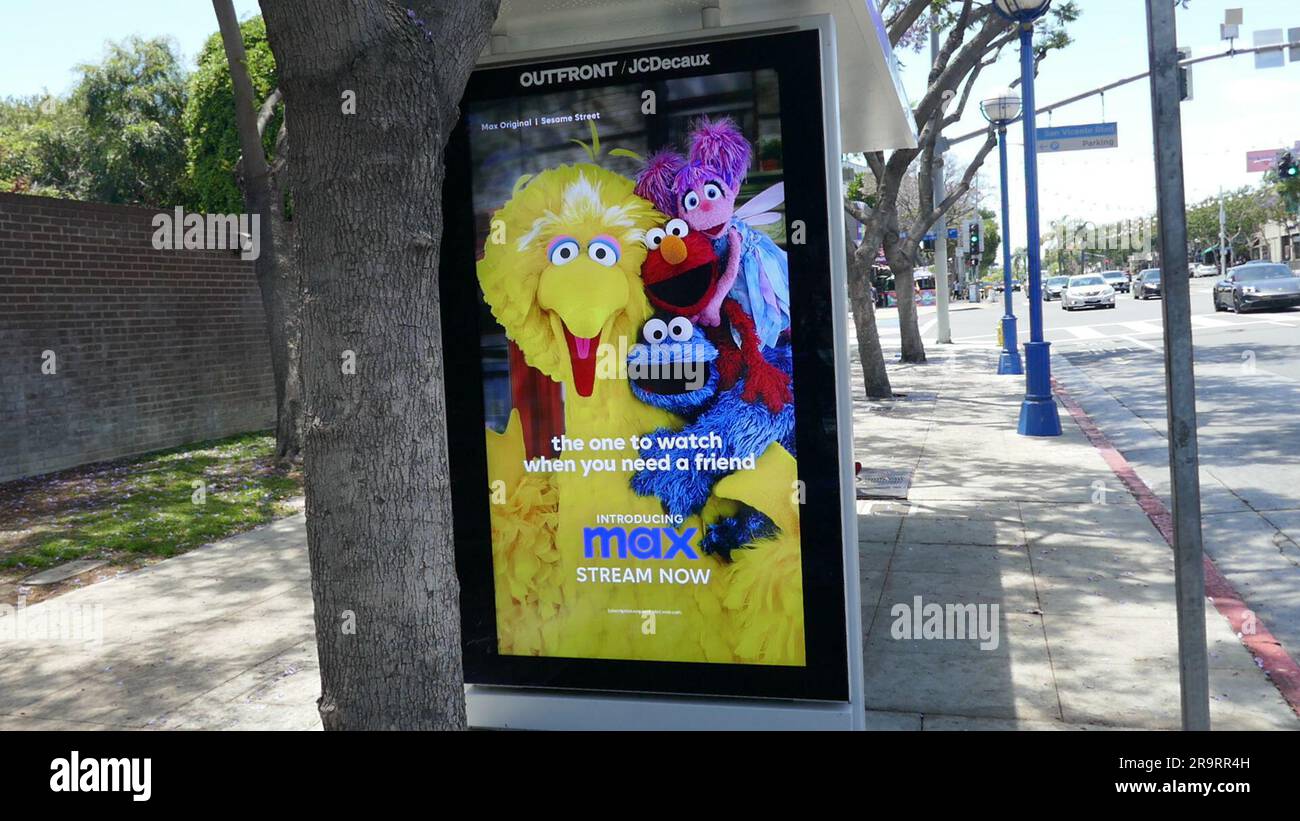 Los Angeles, California, USA 25th June 2023 Sesame Street MAX Bus Stop ...