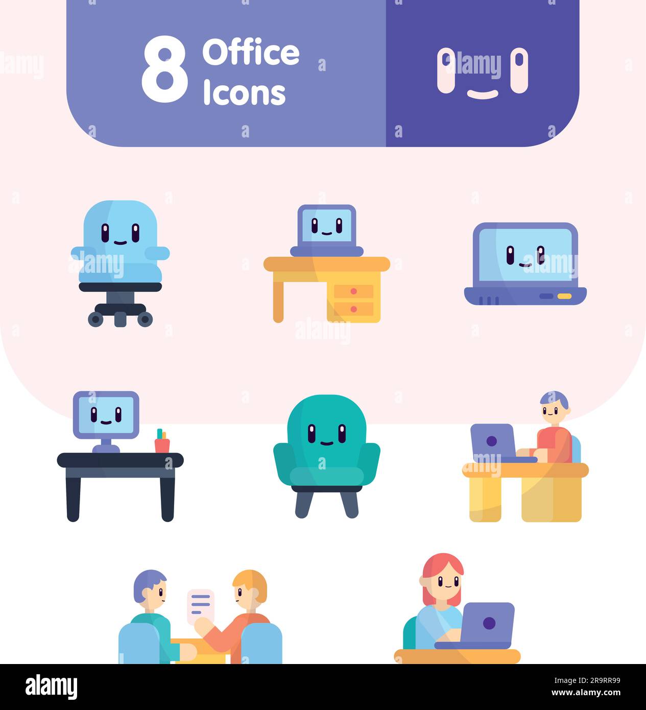 Flat line colored kawaii hi-res stock photography and images - Alamy