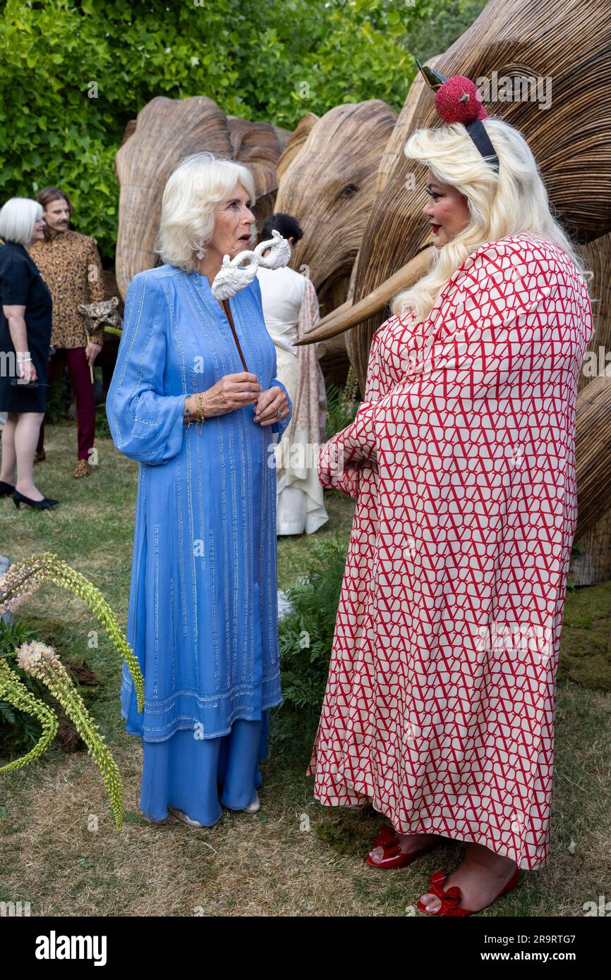 Queen Camilla speaks to Gemma Collins as she attends the Animal Ball at ...