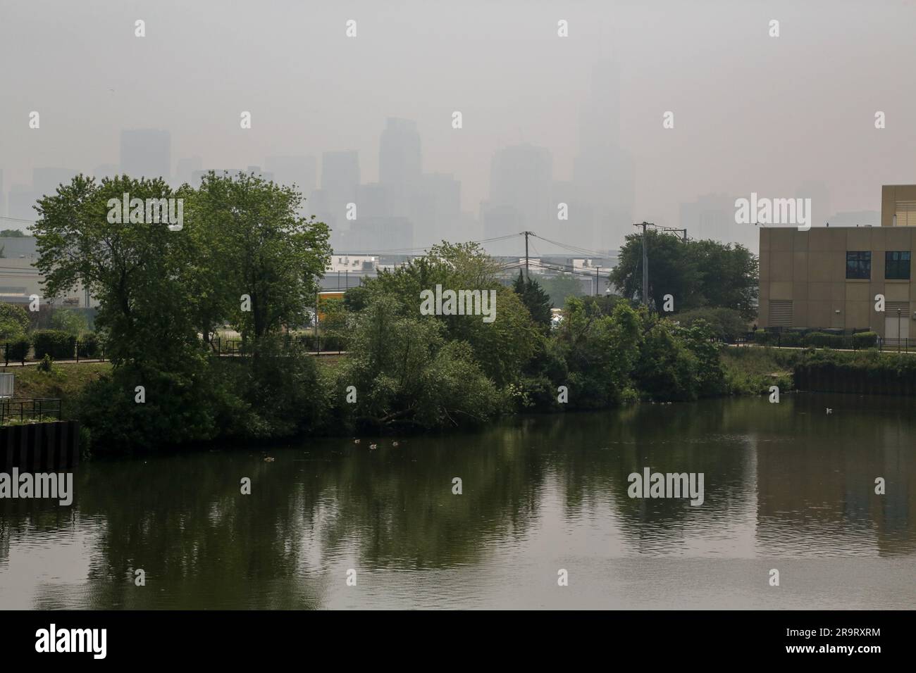 The downtown skyline and the iconic Willis Tower are obscured by heavy ...