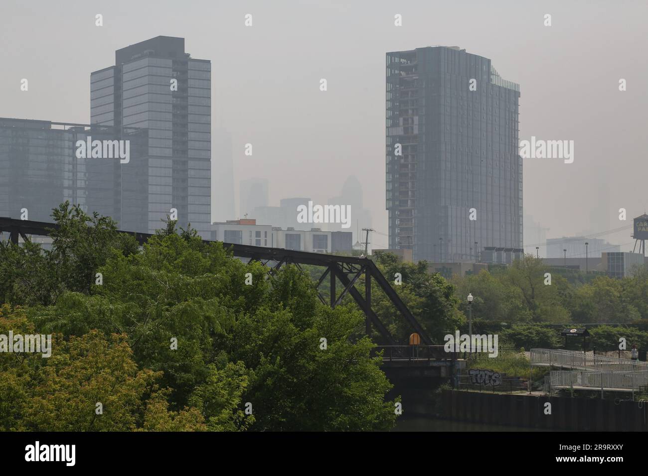 The downtown skyline and the iconic Willis Tower are obscured by heavy ...