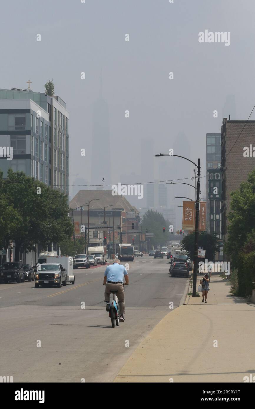 The downtown skyline is obscured by heavy smog as seen in Ukrainian ...