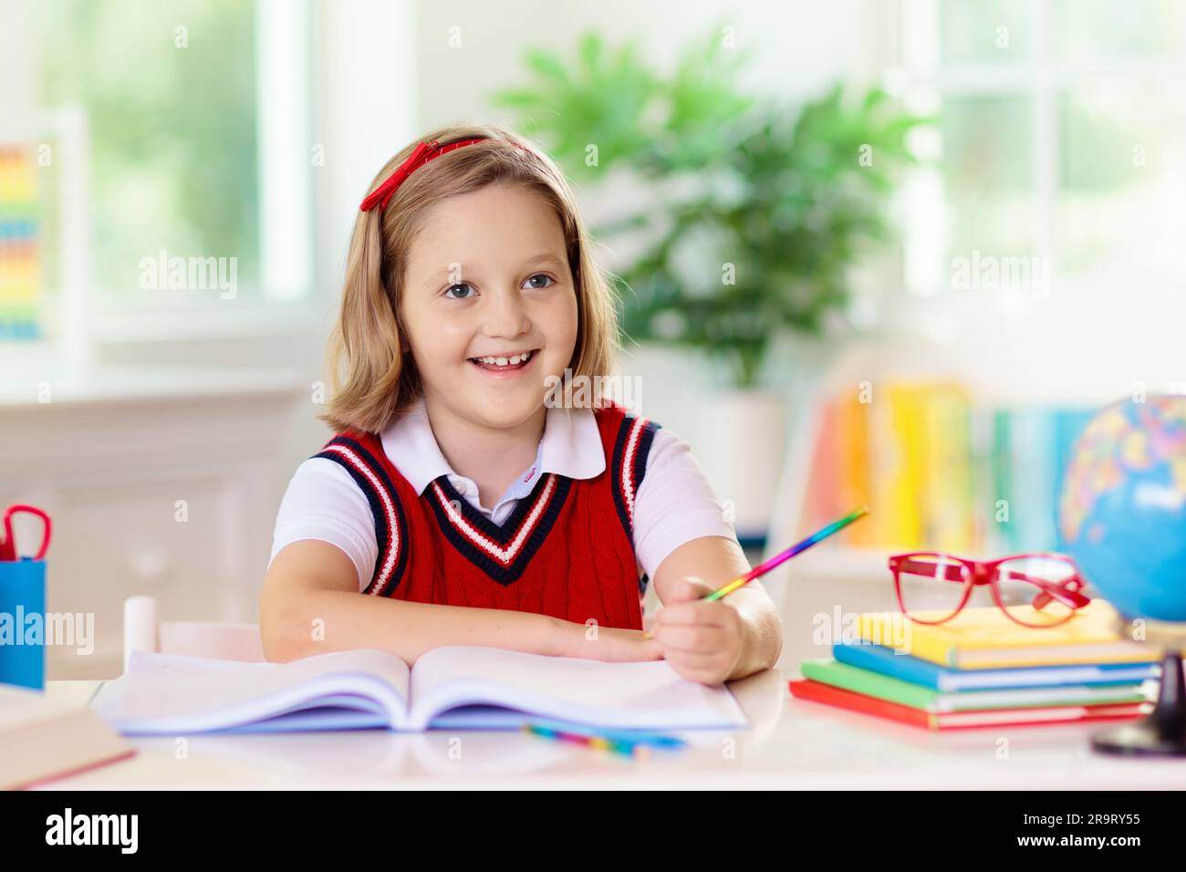 Kids go back to school. Children study and learn for preschool. Little ...