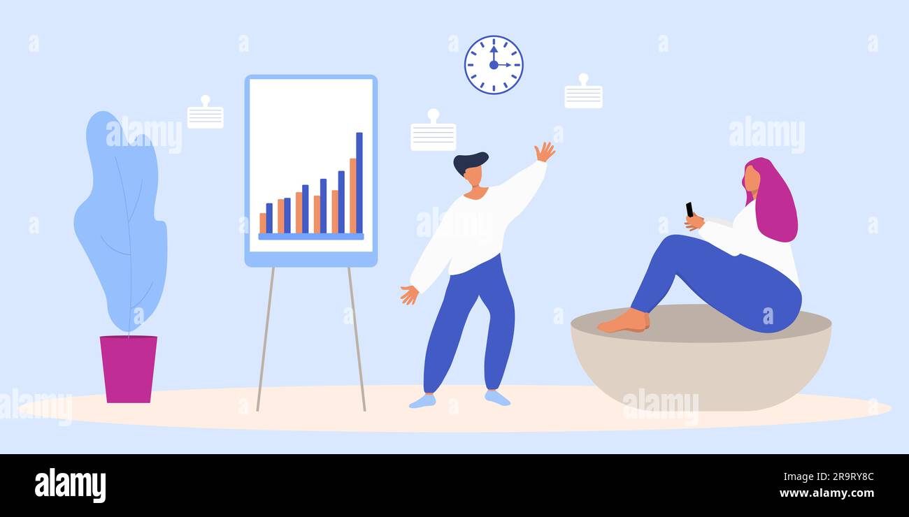 Businessmen man and woman presents growing statistic graph Stock Vector ...