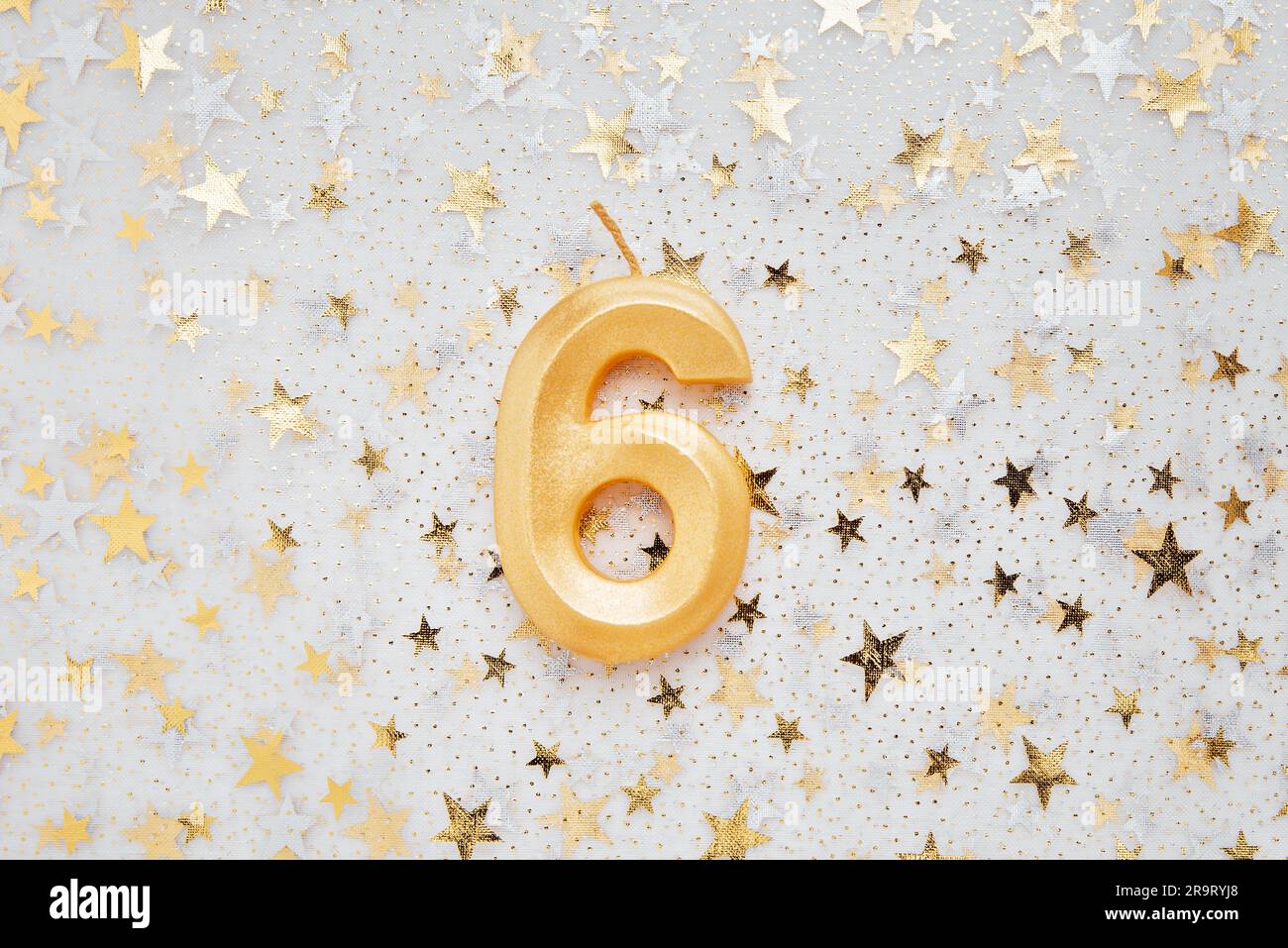 Number 6 six golden celebration birthday candle on on Festive ...