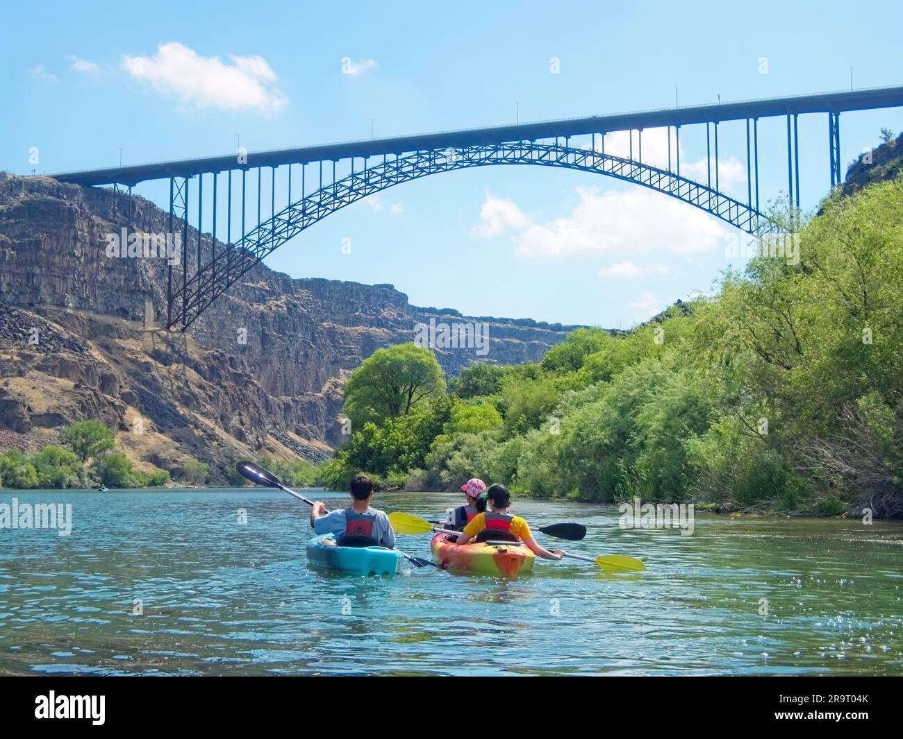 A vacationing family is kayaking on the Snake River near the Perrine ...