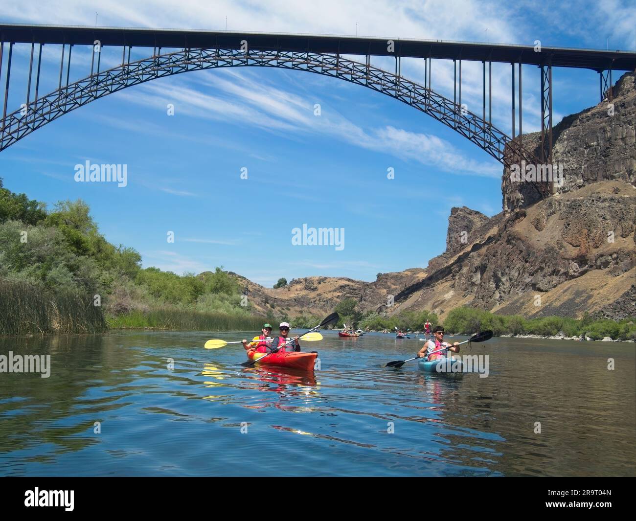 A vacationing family is kayaking on the Snake River near the Perrine ...