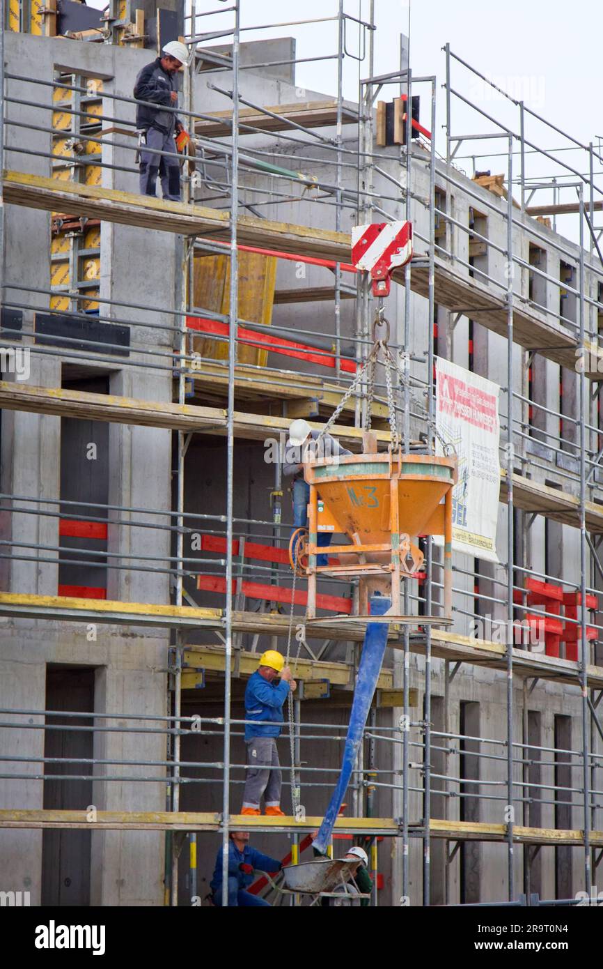 Dillingen, Germany - 11.09.2017: construction site, builders raise the ...