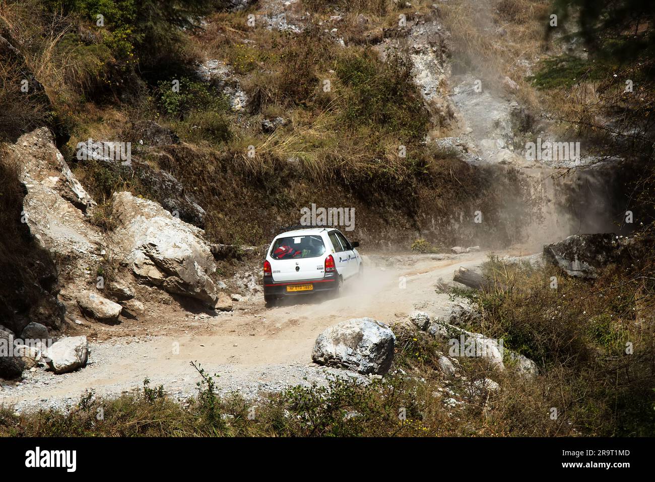 India, Dharamsala - March 10, 2018: Mountain dirty road along the old ...