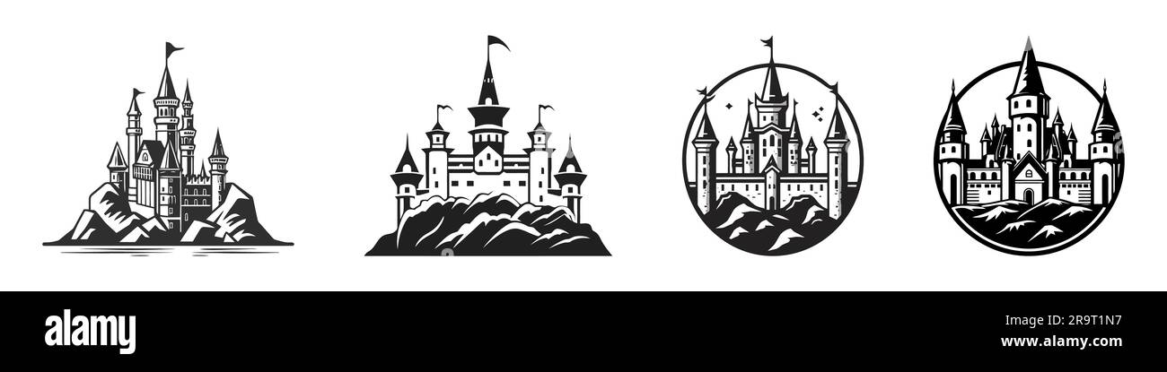 Vector medieval castles icon, detailed logo set isolated on white ...