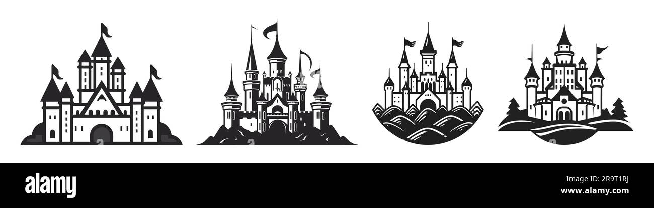 Vector medieval castles icon, detailed logo set isolated on white ...