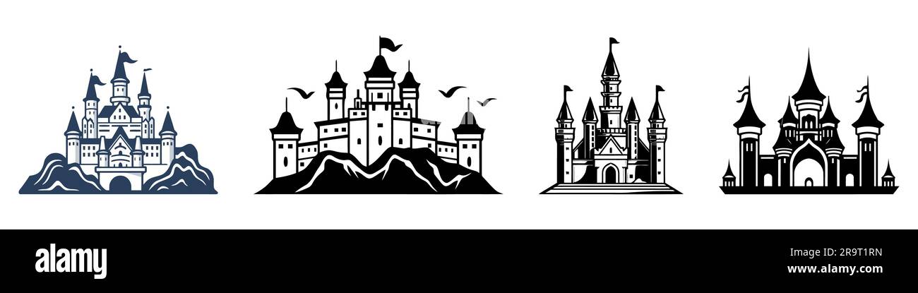 Vector medieval castles icon, detailed logo set isolated on white ...