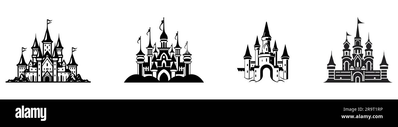 Vector medieval castles icon, detailed logo set isolated on white ...