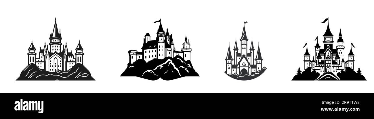 Vector medieval castles icon, detailed logo set isolated on white ...