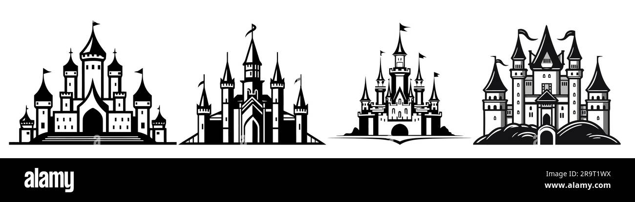 Vector medieval castles icon, detailed logo set isolated on white ...