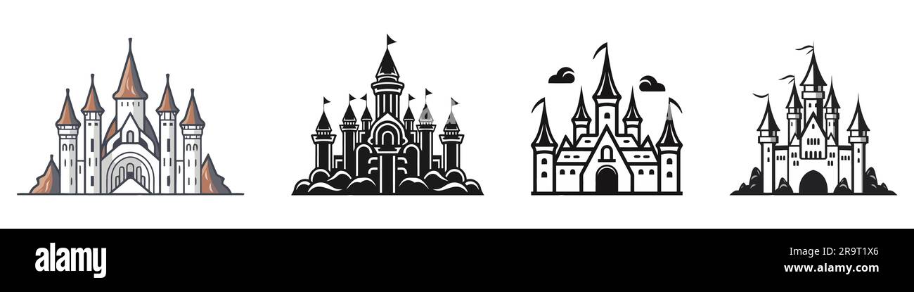 Vector medieval castles icon, detailed logo set isolated on white ...