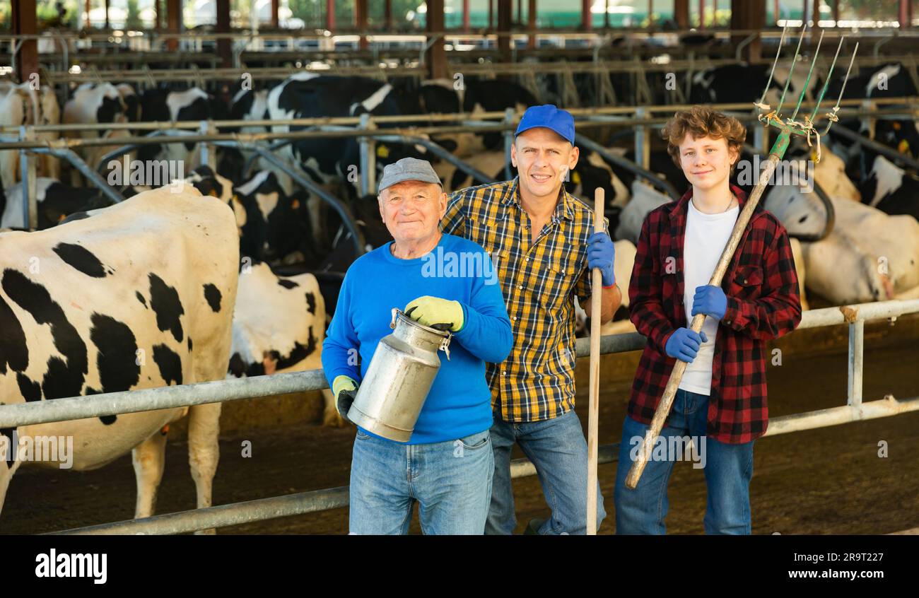 Continuity of generations - portrait of farmers of different ages ...