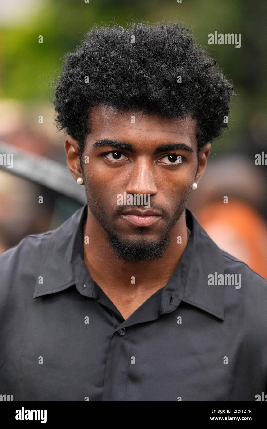 Wilson Mbomio poses for photographers upon arrival at the World ...