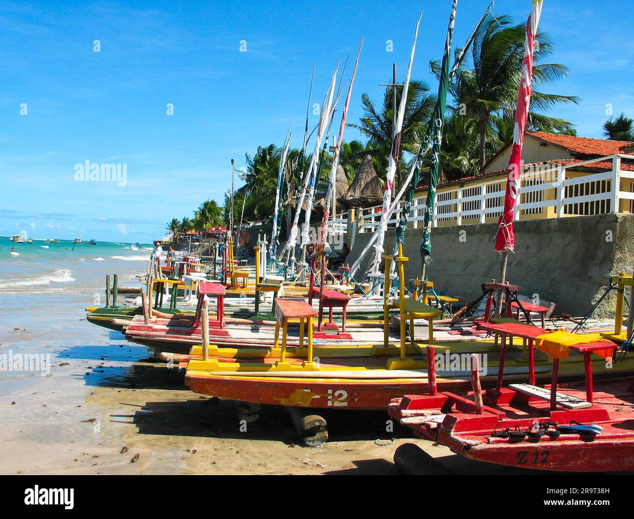 Tourism in Brazil, beach boats for day trips ready for the visitors ...