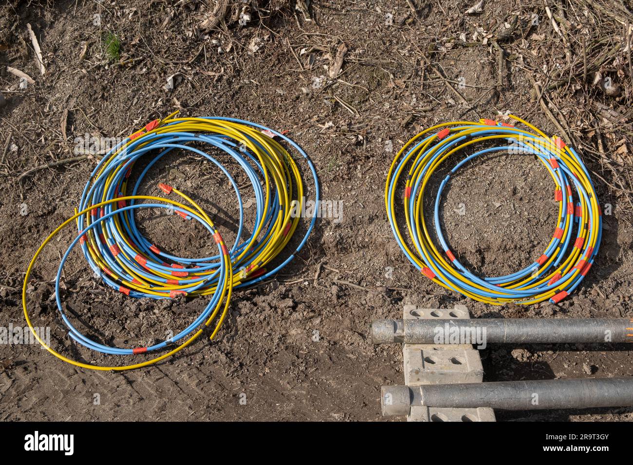 underground electric cable infrastructure installation. Construction ...