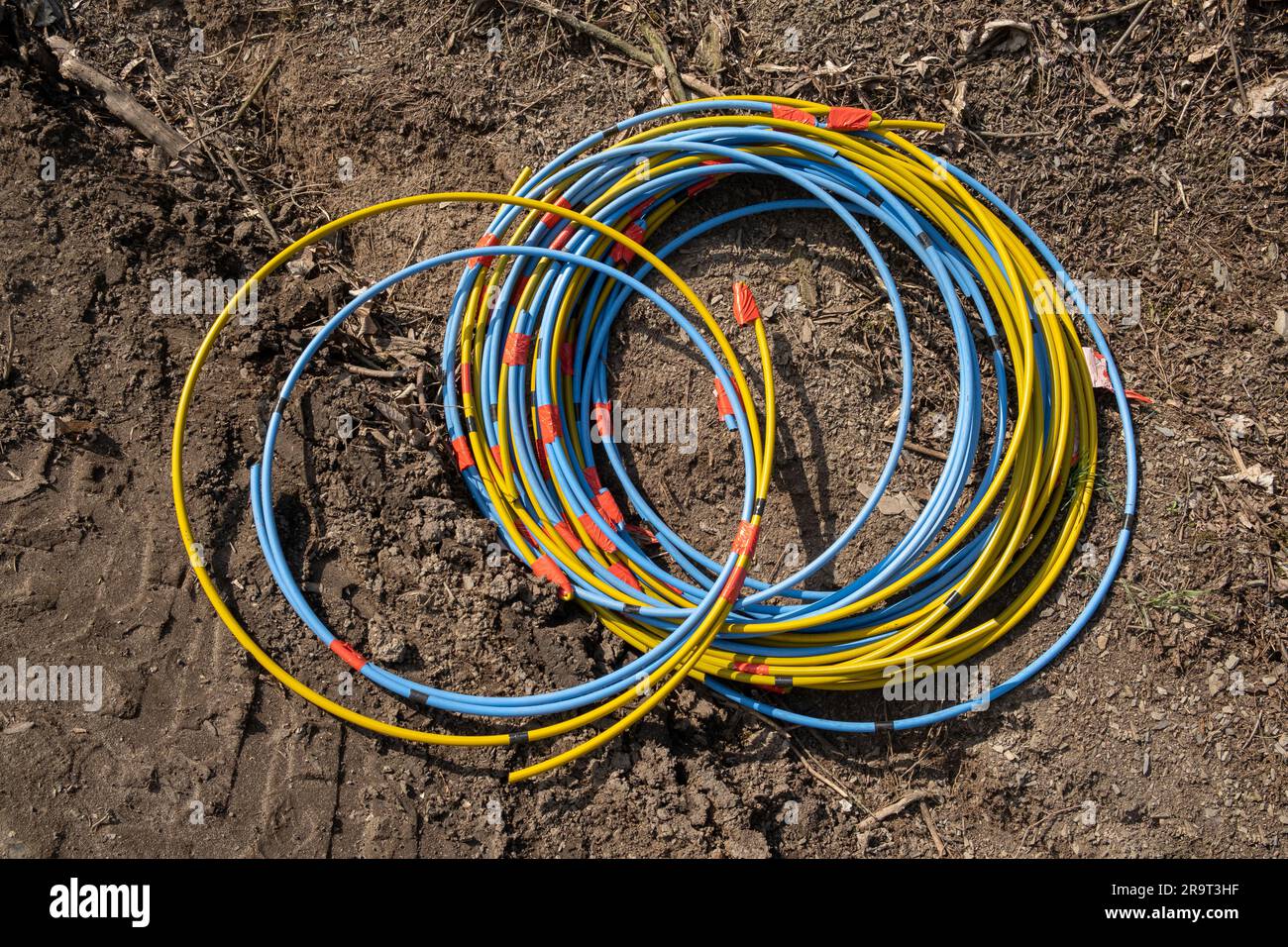 underground electric cable infrastructure installation. Construction ...