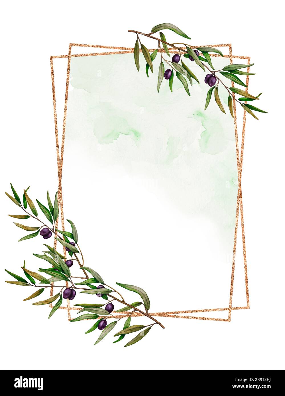 Polygonal golden frame with black olives. Template for congratulations ...