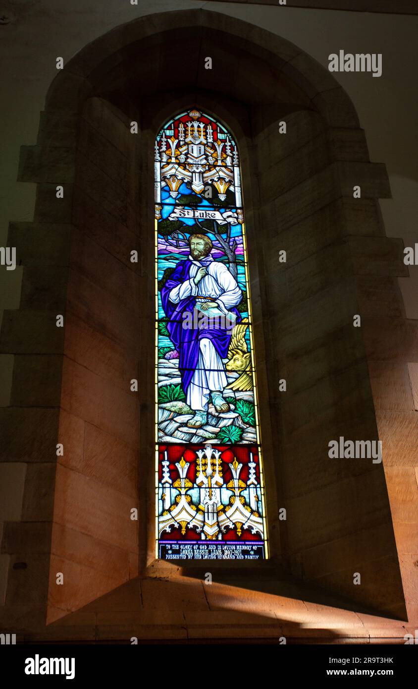 Leadlight window in the heritage-listed Anglican Cathedral of Saint Luke built in 1897 in ...