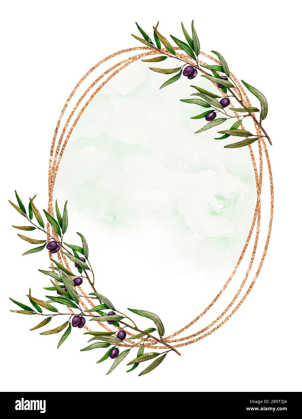 Oval golden frame with black olives. Template for congratulations ...