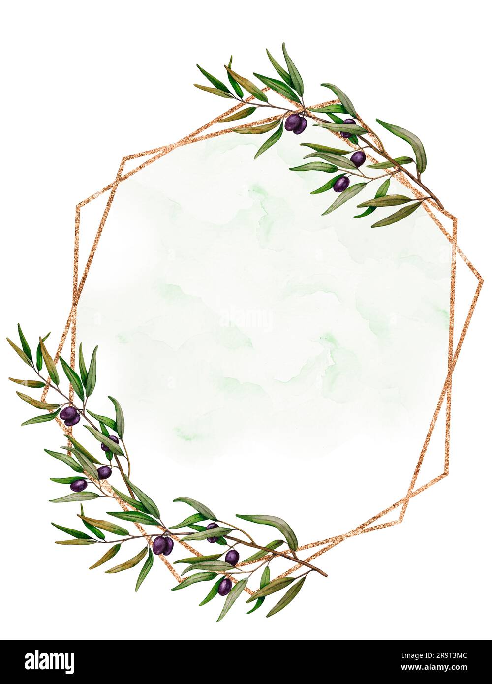 Polygonal golden frame with black olives. Template for congratulations ...