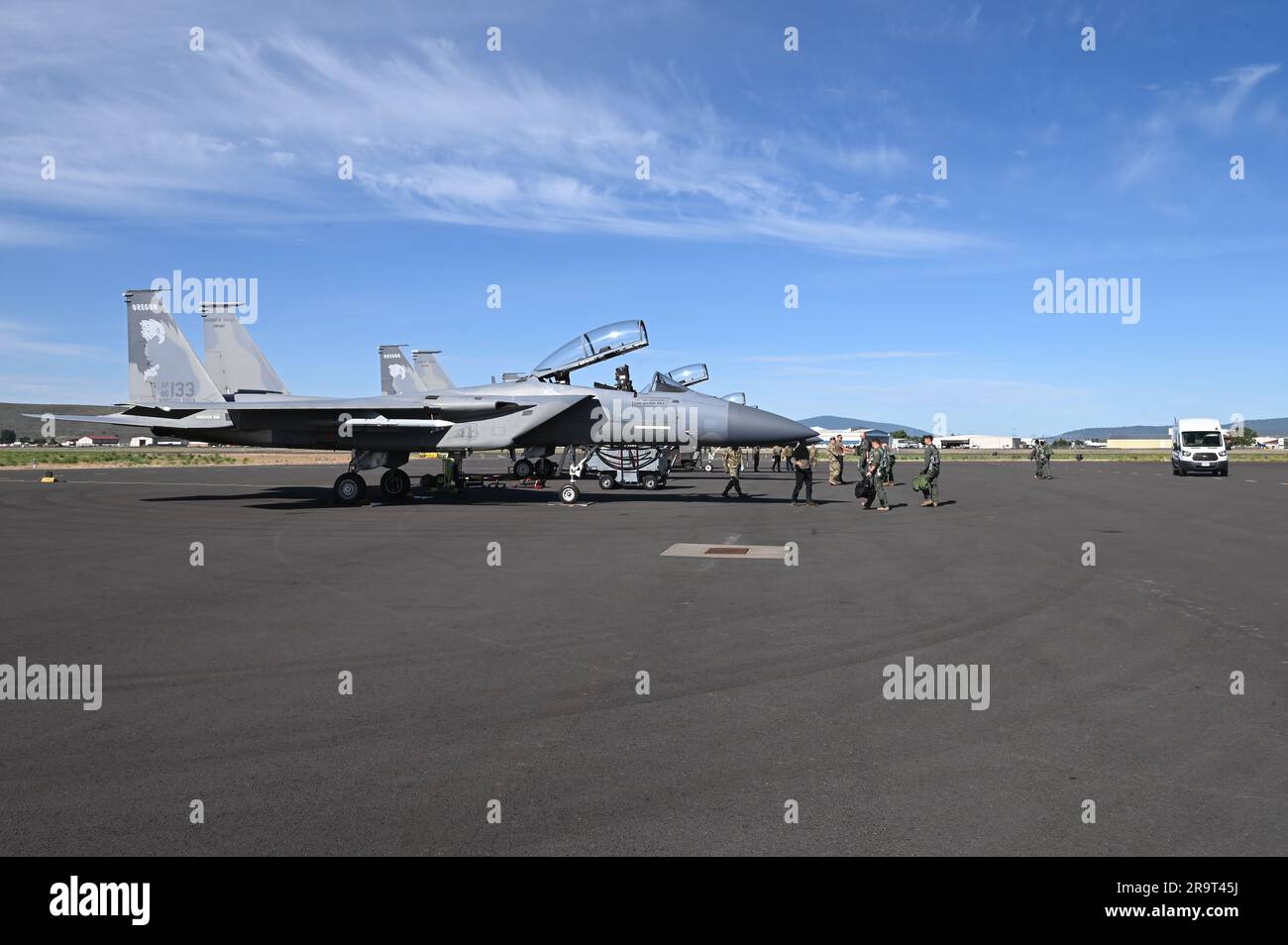 173rd Fighter Wing F-15C pilots step to the parked U.S. Air Force F-15 ...