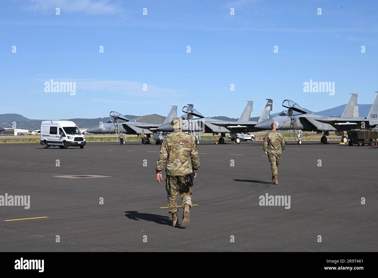 173rd Fighter Wing F-15C crew chiefs walk out the parked U.S. Air Force ...