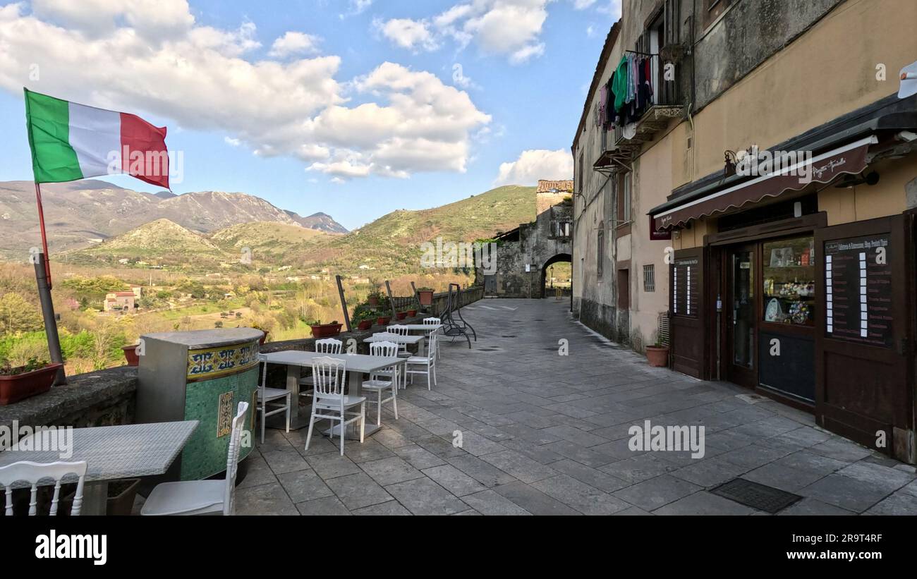 A narrow street among the old houses of Sant'Agata de' Goti, a small ...