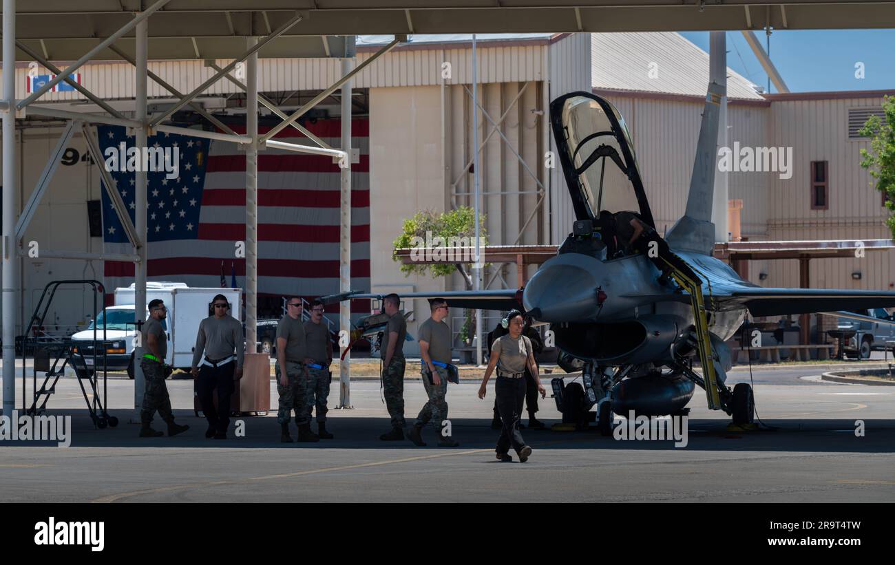 U.S. Air Force aircrew assigned to the 56th Fighter Wing, perform ...