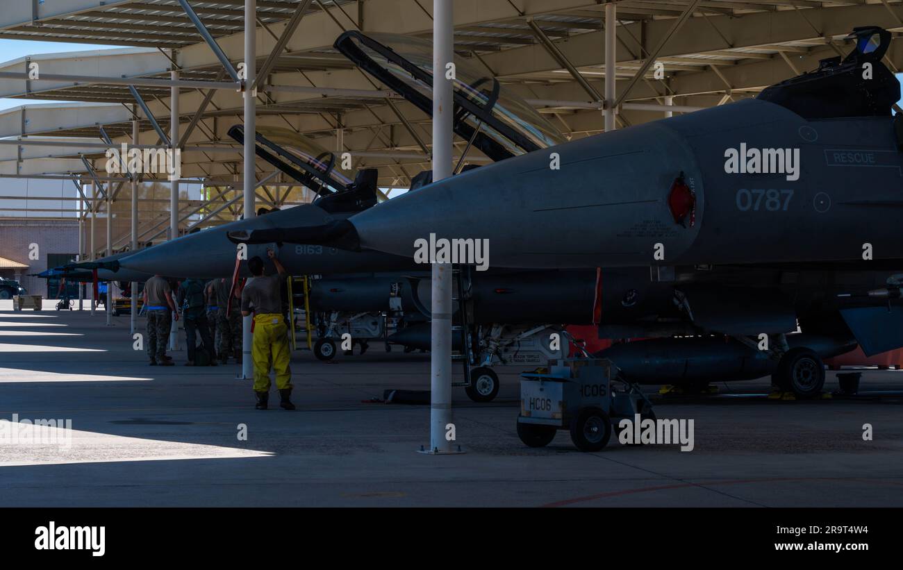 U.S. Air Force aircrew assigned to the 56th Fighter Wing, perform ...