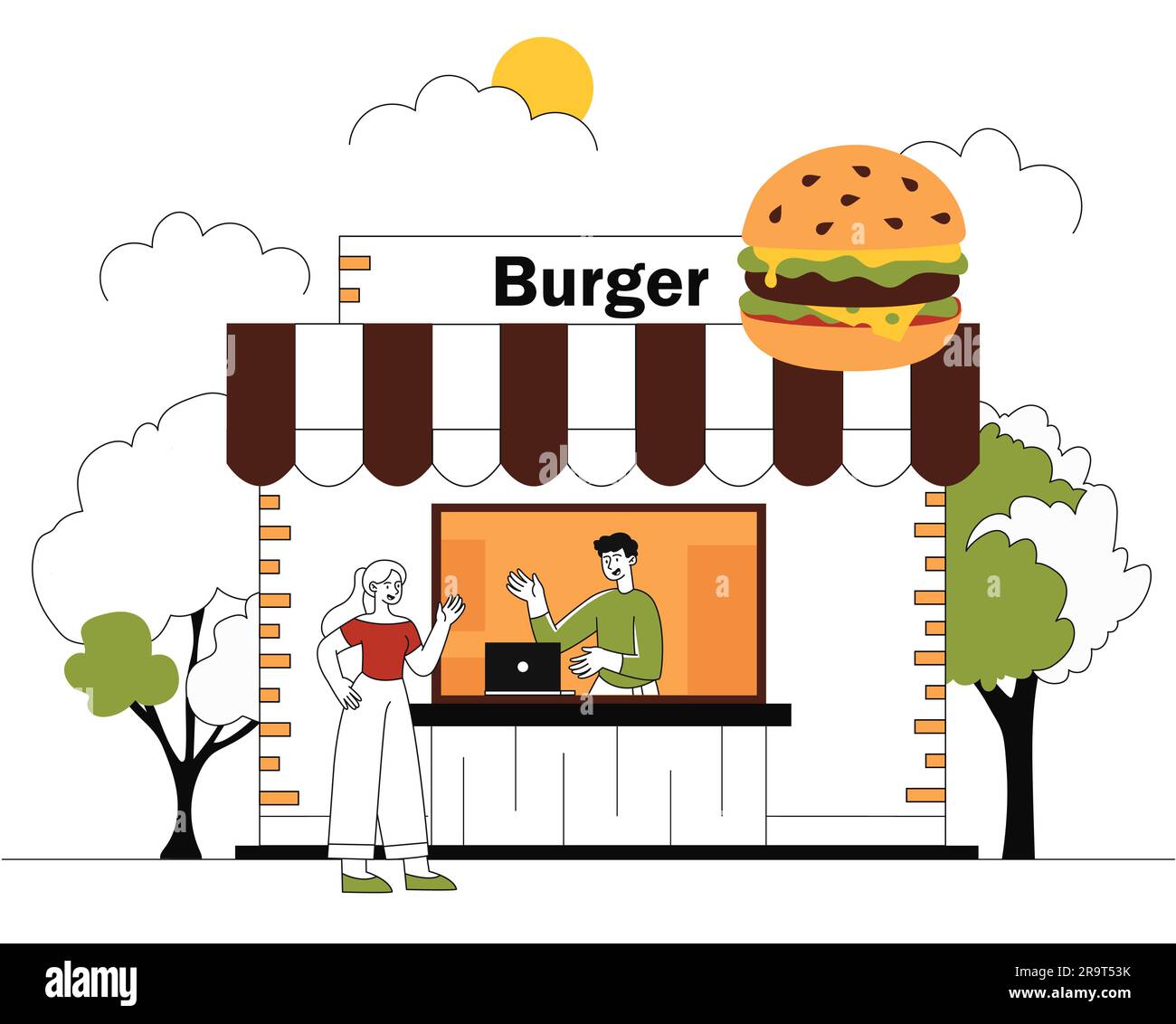 Woman in burger restaurant line concept Stock Vector Image & Art - Alamy