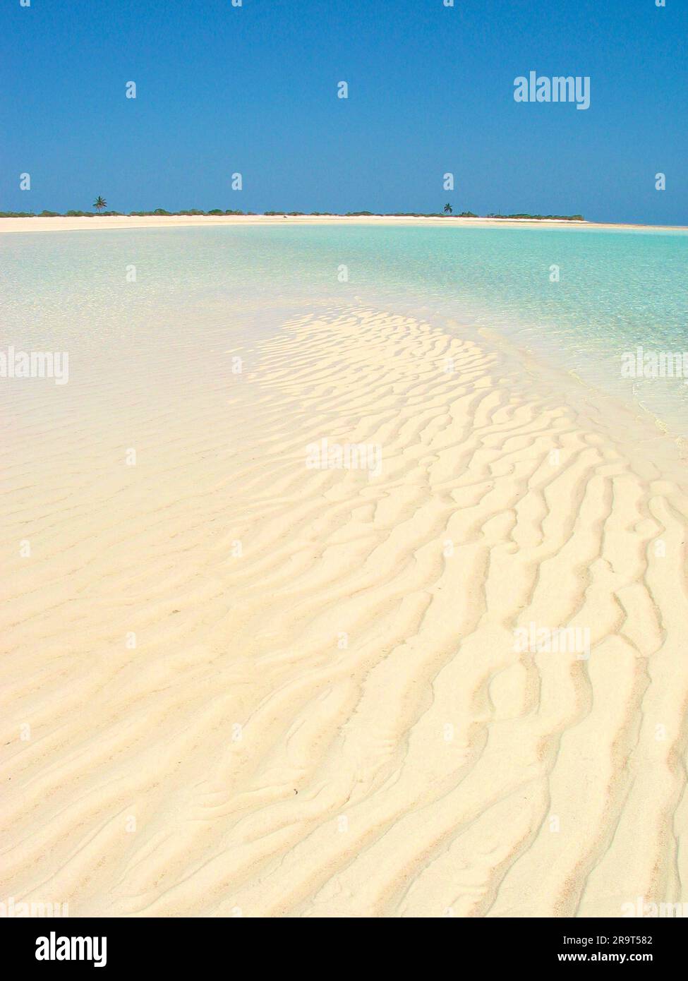 Vast and empty landscape inside a tropical atoll, pink and white coral ...