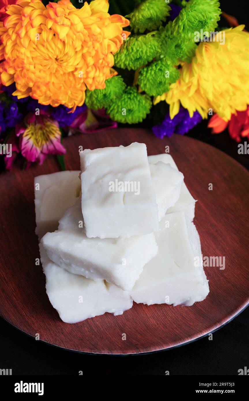 Hawaiian Coconut Pudding (Haupia) Squares: Stacked cubes of coconut ...