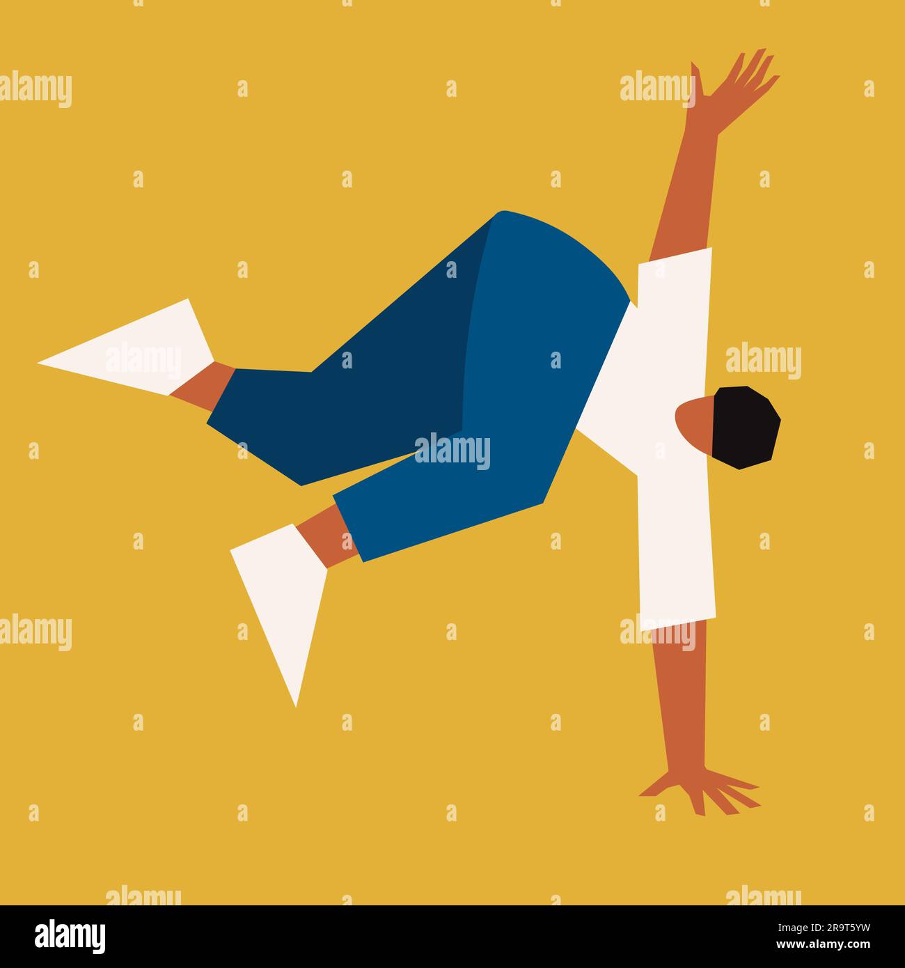 Breakdancer dancing and making a freeze on one hand. Cubism art. Vector ...