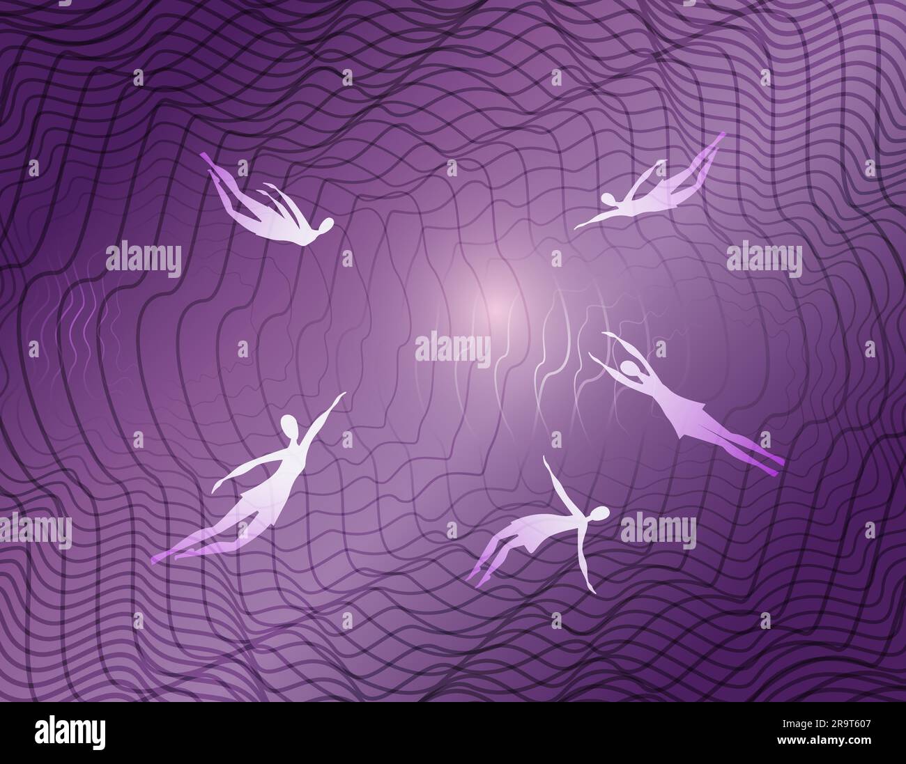 Souls fly to heaven. Soul ascension in heavenly light. Psychedelic abstract horizontal ...