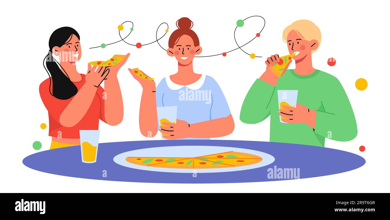 Teenagers eat pizza vector concept Stock Vector Image & Art - Alamy