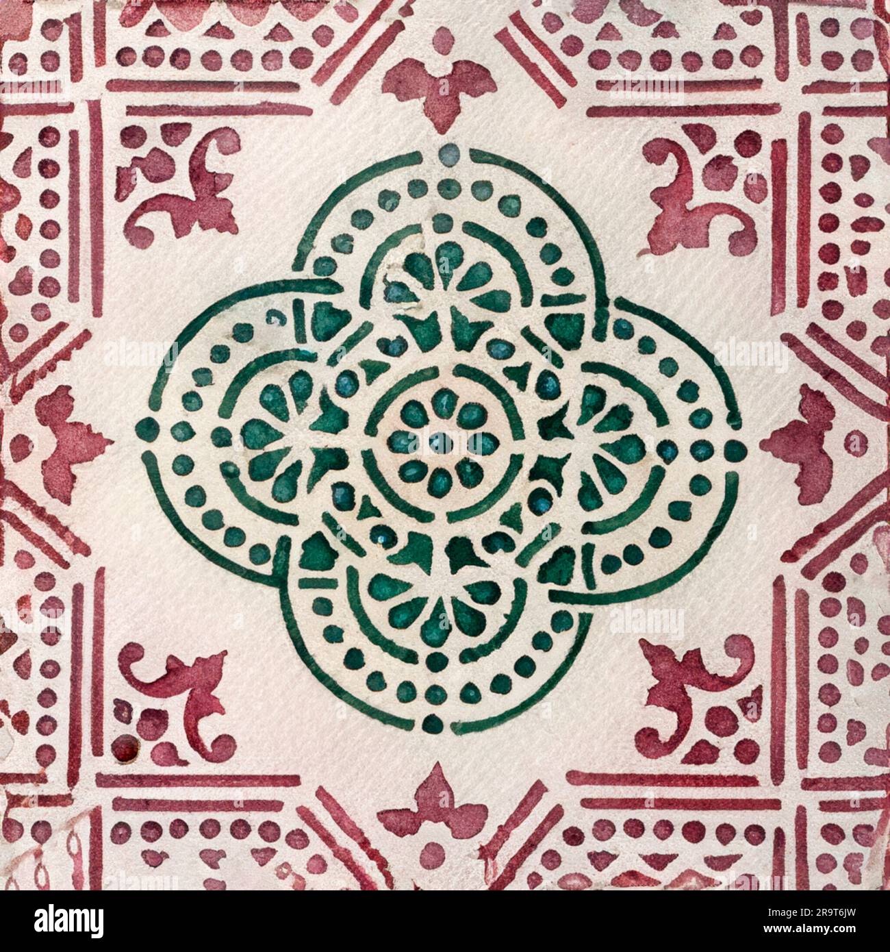 Watercolor illustration of portuguese ceramic tiles pattern. Single ...