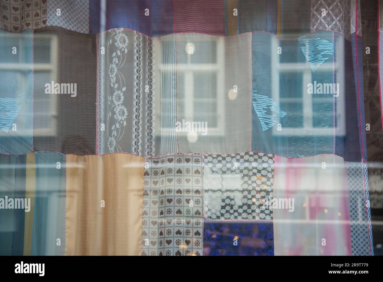 colorful curtain in Amsterdam with window reflections Stock Photo - Alamy