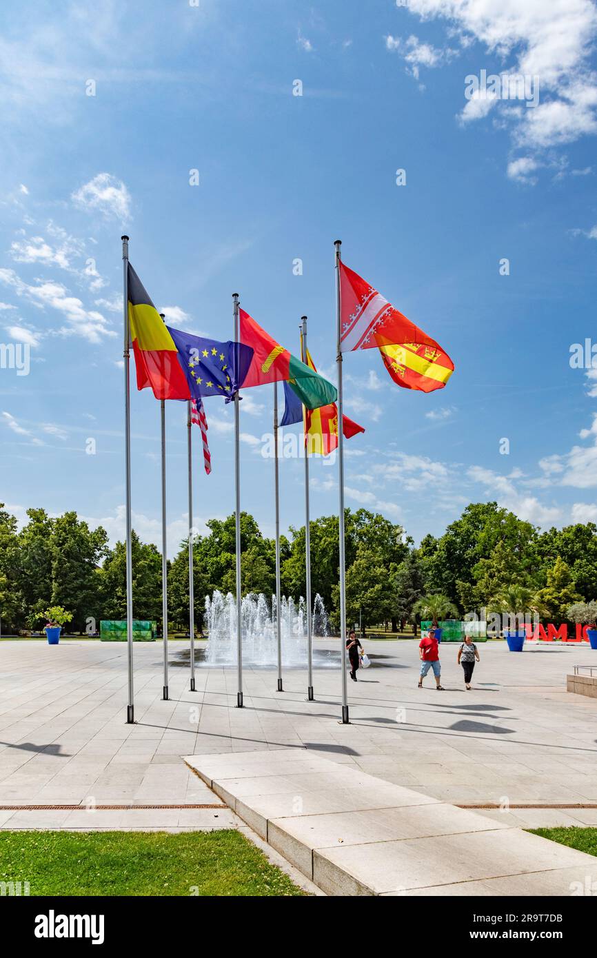 Colmar, France - June 21, 2023: flags of the contries of the european ...