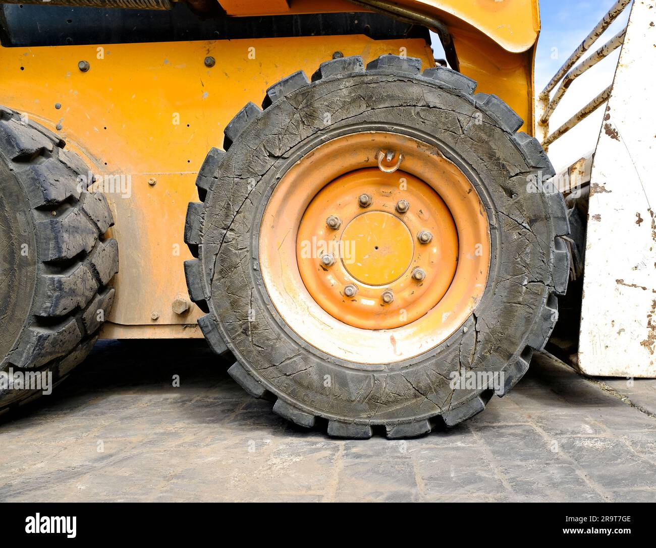 A fore wheel and a heavy duty tyre, construction site machinery Stock ...