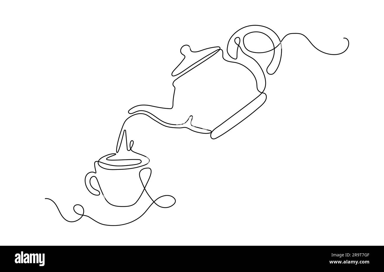 Cup tea coffee continuous Black and White Stock Photos & Images - Alamy