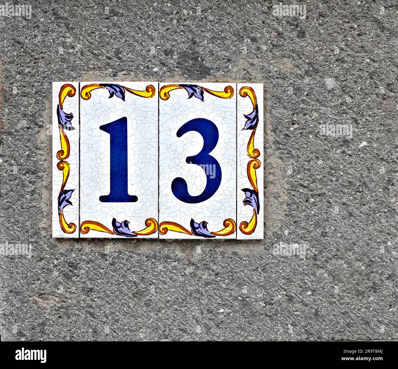 13, number thirteen, decorative tilework on gray surface Stock Photo ...